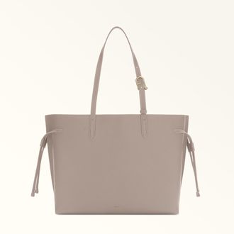 Furla Ava Tote-bag L Linen Grau Doppeltes Pebble Kalbsleder Damen