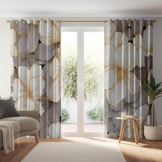 Generic Bedruckt W&auml;rmeisolierend Blackout Vorhang,H215 x B110 cm (2er Pack) Verdunklungsvorh&auml;nge Grau - &Auml;sthetik Linien Blumenmuster Verdunklungsvorh&auml;nge mit 