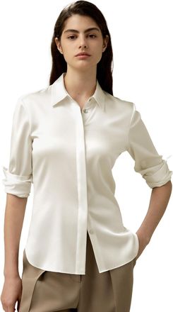 LilySilk Damen Seidenhemd Klassische Bluse Mit Verdecktem Knopfverschluss und Tailliertem Rückenteil-Design Für Verschiedene Anlässe(Papyrusweiß,XL)