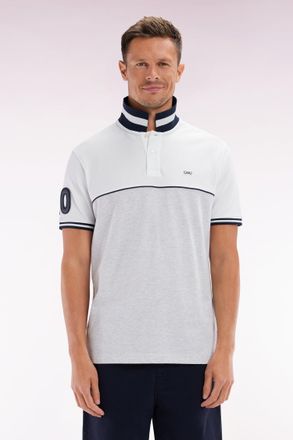 Eden Park Polo &Agrave; Manches Courtes Bicolore En Coton Gris Et Blanc Coupe D&eacute;contract&eacute;e