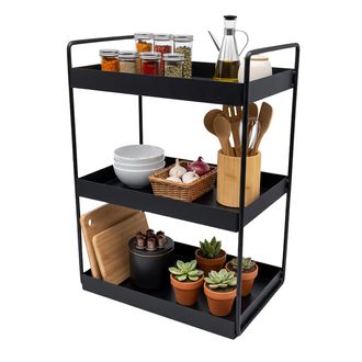 Relaxdays Gew&uuml;rzregal, 3 Etagen, platzsparend, K&uuml;chenorganizer, HBT: 44 x 26 x 18 cm, Bad Organizer, Metall, schwarz