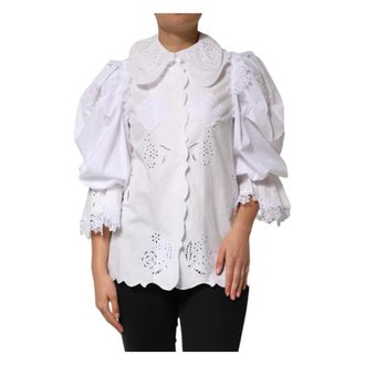 Dolce & Gabbana Wei&szlig;e Ger&uuml;schte Spitzenbluse Top - - Blouses & Shirts - Damen - Wei&szlig; - M