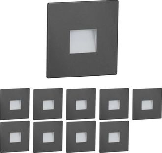 LEDs Com 10 pi&egrave;ces LED lumi&egrave;re descalier/lampe murale encastr&eacute;e FOW pour lint&eacute;rieur et lext&eacute;rieur, downlight, carr&eacute;, anthracite, 85 x 85mm, blanc chaud