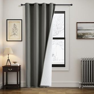 Miulee Rideau Thermique Isolant Anti Froid et Chaleur avec Doublure, Gris Rideau de Porte Isolant Thermique Lot de 1 (L 140 x H 225 CM), Double Rideaux Occul
