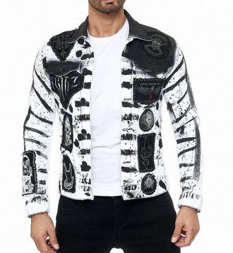 Kingz Jeansjacke Herren Designer Jeansjacke im Batik-Look Batik Waschung