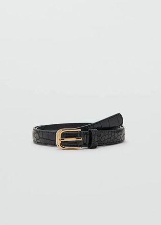 Mango Ceinture fine effet cuir croco noir - Femme - XL - MANGO