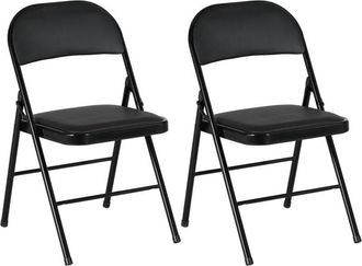 HOMCOM Homcom - Lot de 2 chaises pliantes assise dossier rembourr&eacute;s acier synth&eacute;tique noir