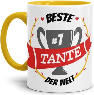 Tassendruck Kaffee-Tasse Beste Tante Innen & Henkel Gelb/Lustig/Fun/Mug/Cup/Geschenk/Beste Qualität - 25 Jahre Erfahrung