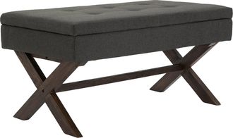 Clp Sitzbank Namaro Stoff I Polsterbank Mit Stauraum I Gesteppte Truhenbank Mit Zierknöpfen, Farbe:dunkelgrau, Gestell Farbe:antik