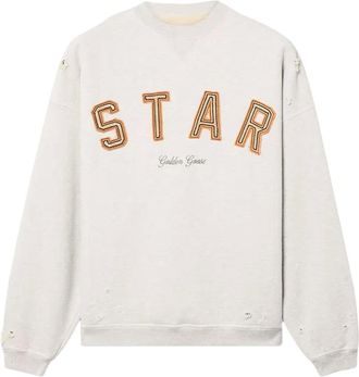 Golden Goose Homme, Sweatshirts et sweats &agrave; capuche, Beige, Taille: XL Appliqu&eacute;s en coton Effet Vieilli Col Ras du Cou D&eacute;tails Brod&eacute;s