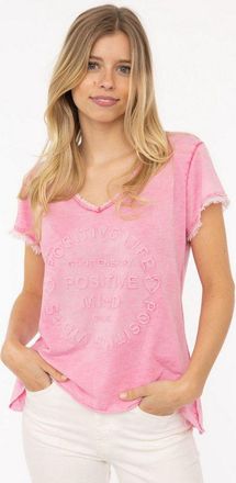 Zwillingsherz T-Shirt Positive Mind V-Ausschnitt, Kurzarm, Used-Look, Baumwolle, ausgefranste Kanten