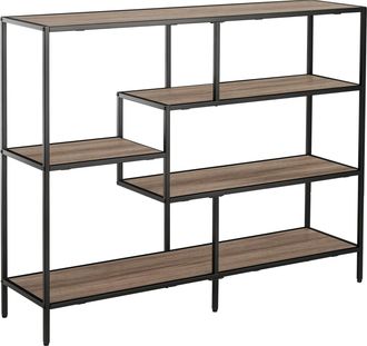 HOMCOM Standregal, B&uuml;cherregal Lagerregal Industrieller Stil, Aktenregal, K&uuml;chenregal, P2 Spanplatte, Metall, Schwarz+helle Eiche, 120 x 32 x 95 cm