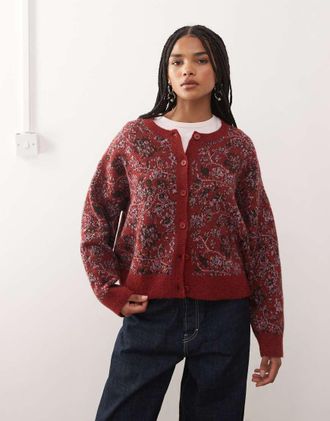 Reclaimed Vintage Gilet coupe carr&eacute;e en maille &agrave; motif tapisserie - Prune-Rouge