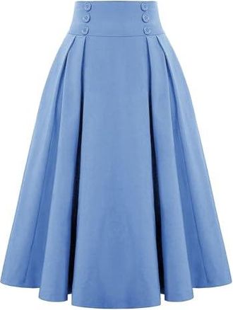 Generic Jupe plaid &eacute;l&eacute;gante r&eacute;tro vintage des ann&eacute;es 50 pour femme - Taille haute - Grille - Jupe festive vintage - Jupe midi - Jupe midi &eacute;lastique - Jupe tai