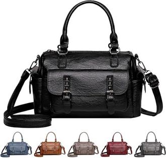 Generic Sac &agrave; bandouli&egrave;re en cuir synth&eacute;tique avec poign&eacute;e sur le dessus pour femme (bleu)