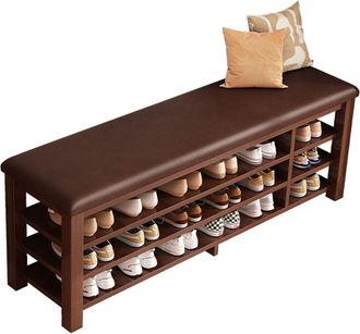 Generic Eingangsbank Kleiner Space Schuh Aufbewahrung Holzschuh Rack mit Kissen Massivholz Eingangsbank Sitz Sitz Mudroom Flur braun 100cm