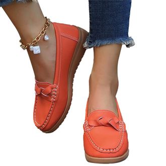 Onsoyours Mokassins Damen Leder Casual Loafers Flache Schuhe Halbschuhe Herbst Slip On Flache Freizeitschuhe A Orange 39 EU