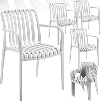 TecTake Gartenstühle stapelbar, Gartenmöbel Set, Balkon Möbel, Bistro Set, Sessel, Outdoor Möbel, Balkonmöbel, Terrassenmöbel - Creme, 4er Set