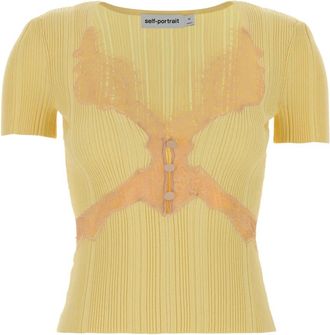 Self Portrait Femme, Blouses et Chemises, Jaune, Taille: 38 FR Contrast Lace Knit Top
