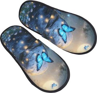 Generic Pantoufles papillon galaxie pour femme et homme - Motif lune la nuit - Antid&eacute;rapantes - Confortables - En mousse &agrave; m&eacute;moire de forme - Pour chambre &agrave; c