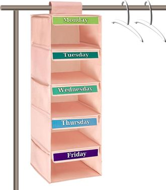Generic Kleiderorganisator f&uuml;r Wochentage, Aufbewahrung von Kleidung mit 5 Ebenen - Organizer f&uuml;r Kleidung, zum Aufh&auml;ngen, f&uuml;r Schule, Zuhause, Kinderschrank,