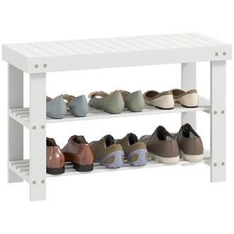 HOMCOM Banc à Chaussures en Bambou, étagère à Chaussures à 3 Niveaux, Style scandinave, Banc de Rangement pour entrée, Salon, Chambre, Charge 136 Kg, 70 x 28
