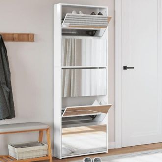 vidaXL Vidaxl - Armoire chaussures miroir 5niveaux blanc brillant 63x17x169,5cm