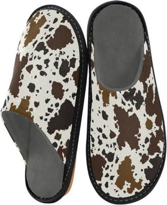 HMZXZ Pantoufles marron en peau de vache pour homme et femme, chaussons dintérieur pour la maison, la chambre à coucher, les voyages, multicolore, 41/42 EU