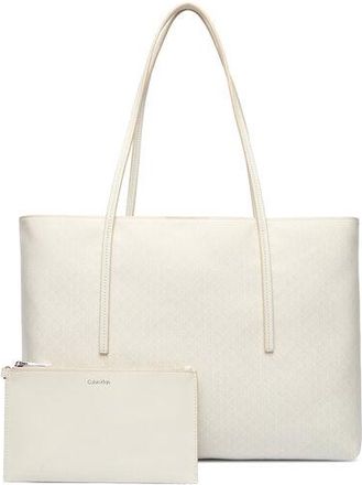 Calvin Klein Handtasche Emblem Aop Tote W/ Pouch LV04F3266G &Eacute;cru