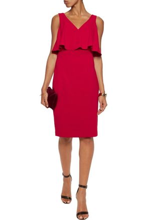 Badgley Mischka Red Fitted Dress with Ruffle Overlay Size S