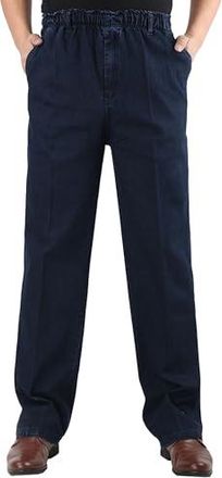 Generic Jean extensible décontracté classique pour homme avec taille élastique et jambes droites avec quatre poches, Bleu foncé, 56 FR