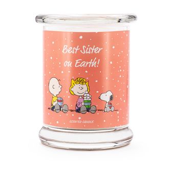 Peanuts Duftkerze im Glas | Duftkerze Best Sister on Earth | Geschenke f&uuml;r Schwester | Duftkerze Frische W&auml;sche | Deko f&uuml;r Zuhause | Kerze im Glas mit hoher B