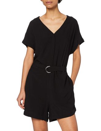 Urban Classics Damen Ladies Short Viscose Belt Jumpsuit T-Shirt, Schwarz, XS
