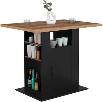 IDMarket Ilot Central UGO 110 cm Bois Noir et Effet Bois fonc&eacute; Hawkins avec rangements