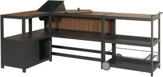 Hhg Aluminium Outdoor-Küche 3-teilig HHG 810, Außenküche Garten Servierwagen Eiskübel Schrank anthrazit, helle Holzoptik