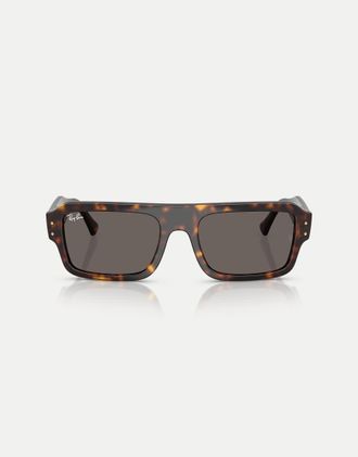 Ray-Ban Lukas - Lunettes de soleil rectangulaires à verres gris - Havane-Marron