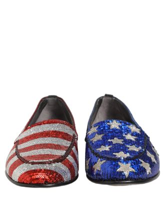Dolce & Gabbana Mens Multicolor Flag Sequin Dress Loafers Shoes Leather