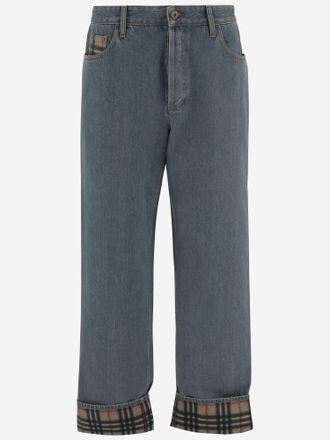 Burberry Mens Jeans Cotton Denim With Checked Cuffs
