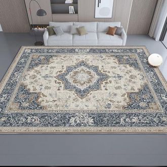 Generic Tapis Salon 120 x 180 cm - Bleu Tapis Doux Décorations Chambre à Coucher Design Traditionnel Bohème Marocain Moquette Lavable en Machine pour Chambre 