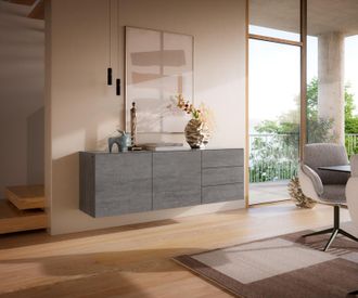 DELIFE Sideboard Cuor 180 cm Keramik Beton Grau 2 T&uuml;ren 3 Schubf&auml;cher Schwebend, Sideboards