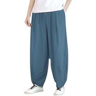 Generic Pantalon bouffant en lin pour homme : pantalon bouffant sarouel surdimensionn&eacute; pantalon droit pantalon d&eacute;t&eacute; respirant pantalon de plage l&eacute;ger pantalon
