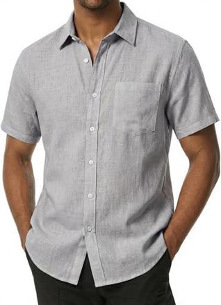 Coofandy Chemise Homme Manches Courtes d&Eacute;t&eacute; Chemise en Lin Chemises de Loisirs Chemisier de Plage R&eacute;guli&egrave;re Coupe avec Poche de Poitrine 02-Gris Clair XL