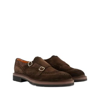 Santoni Double-buckles Suede Monk Shoes