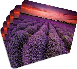 MG Design Set aus 6 Kork-Platzsets - Lavender 3 - 30 x 40 cm - hitzebest&auml;ndig & abwischbar, mit Korkr&uuml;ckseite