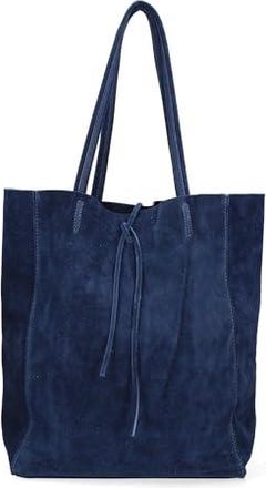 Gave Lux Sac à bandoulière pour femme en cuir véritable Made in Italy 28 x 35,5 x 12,5 cm, bleu marine, Taille unique