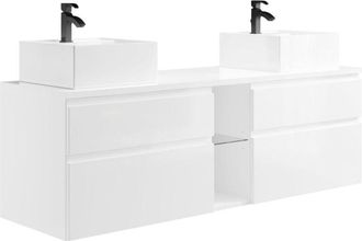Vente-Unique Vente-unique - Meuble de salle de bain suspendu avec double vasque - Blanc - 150 cm - magdalena ii