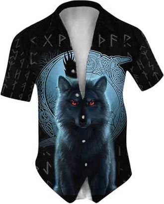 Generic Chemise viking funky &agrave; manches courtes classique pour homme avec motif respirant et confortable pour l&eacute;t&eacute; et la plage, a2, XL