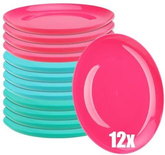 Com-Four 12x assiettes - assiettes en plastique r&eacute;utilisables aux couleurs vives - assiettes multi-usages l&eacute;g&egrave;res et r&eacute;sistantes &agrave; la casse pour le camping (12