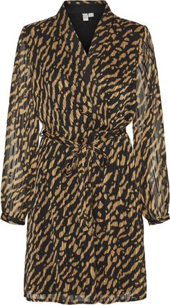 Vero Moda Damen VMRIE L/S ABK WRAP Dress WVN BTQ GA Wickelkleid, Tobacco Brown/AOP:RIE, X-Small