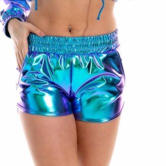 Generic Pantalon chaud m&eacute;tallique brillant en similicuir pour femme - Short &eacute;lastique &agrave; taille haute avec cordon de serrage et poches pour festival, performan